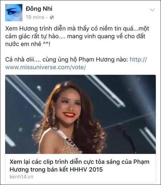 Sao Việt đồng Loạt ủng Hộ Phạm Hương Tại Hoa Hậu Hoàn Vũ