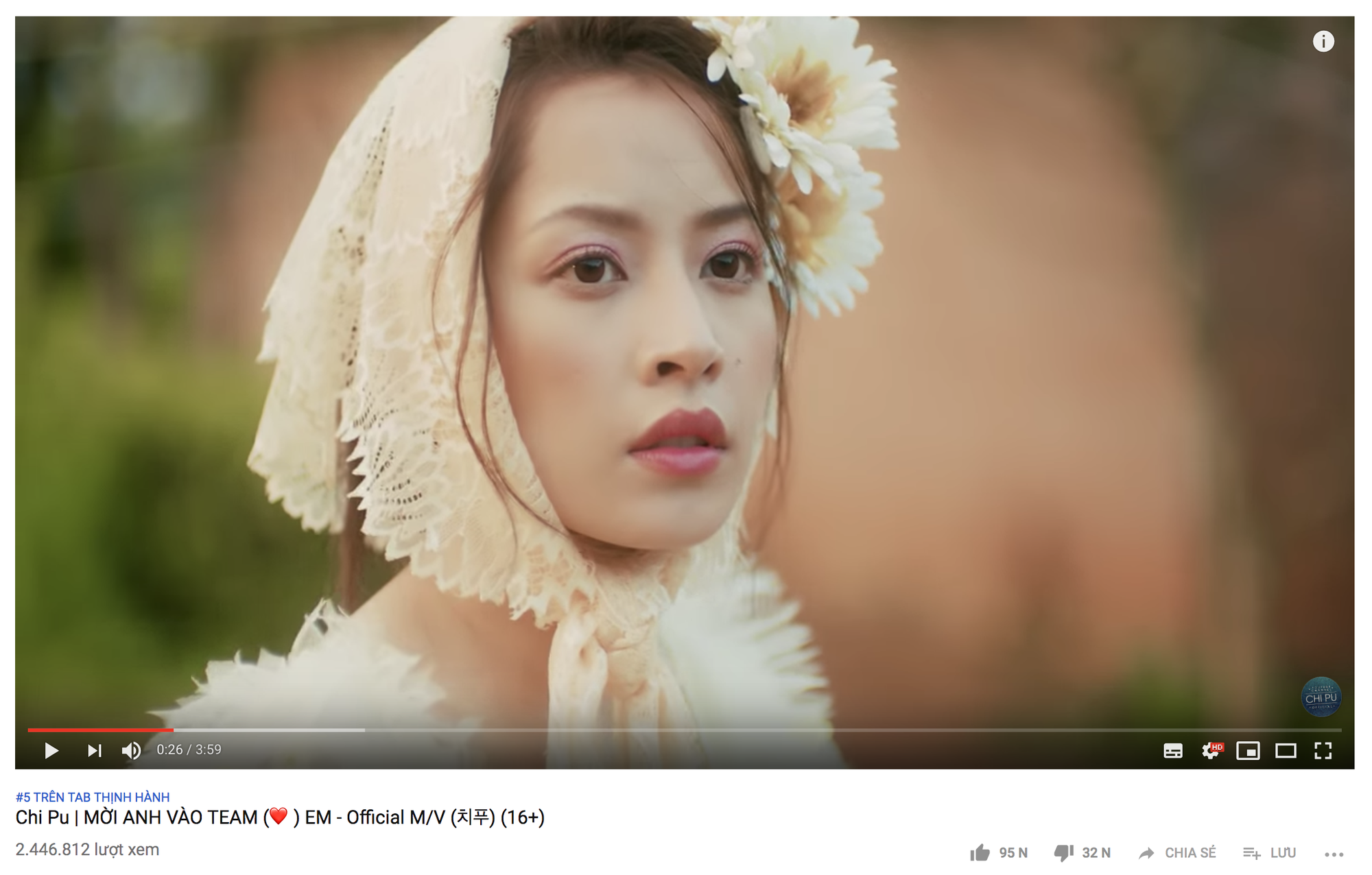 Chi Pu: MV Mời Anh Vào Team Em lọt top 5 Youtube sau 1 ngày ra mắt