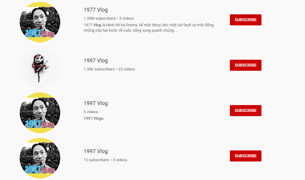 1977 Vlog bị nhái hàng loạt trên YouTube, hết 1997 lại đến 1777