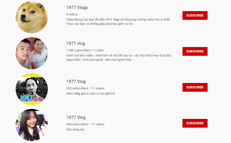 1977 Vlog bị nhái hàng loạt trên YouTube, hết 1997 lại đến 1777