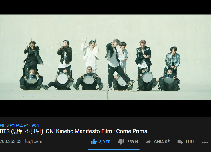 MV "ON" (BTS) đạt 200 triệu view mà thành tích giảm 10 lần so với kỉ ...
