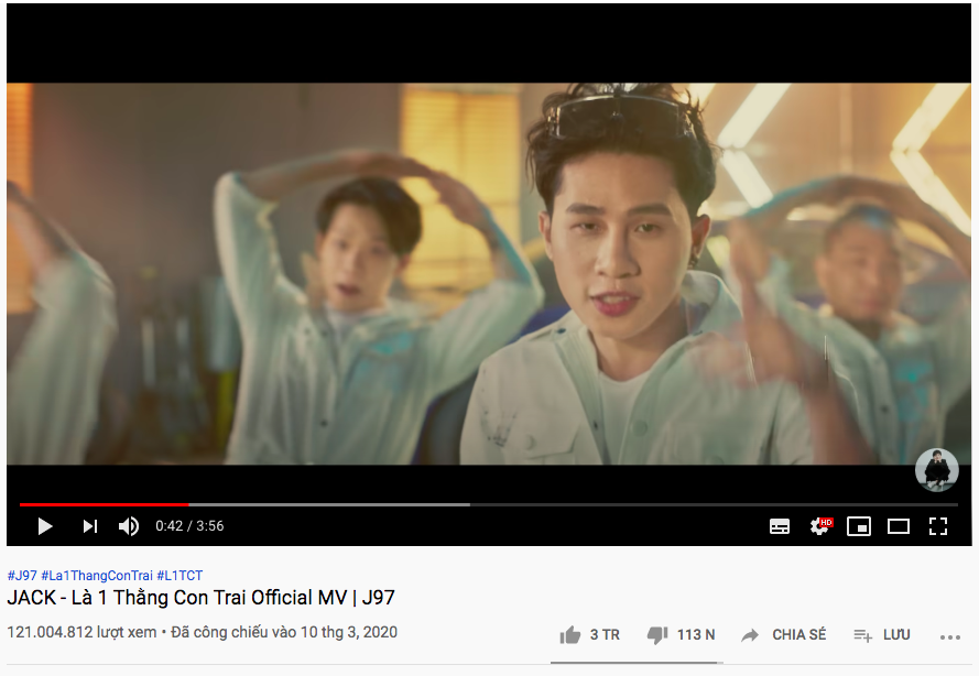 "Là 1 Thằng Con Trai" của Jack cán mốc 3 triệu like trên Youtube