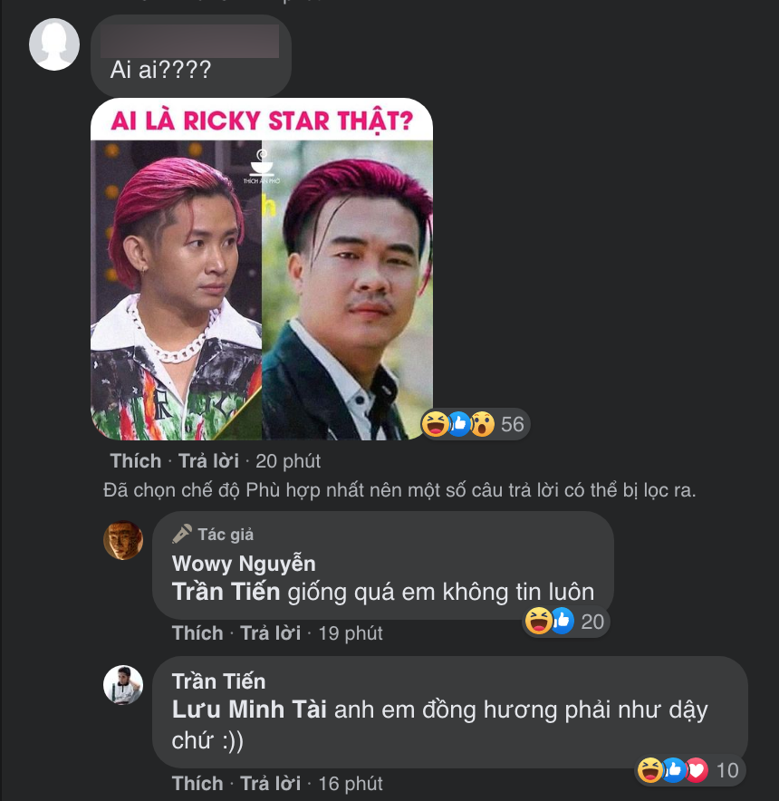 Wowy ngỡ ngàng tag hẳn Ricky Star vào bức ảnh chế mái tóc hồng huyền thoại