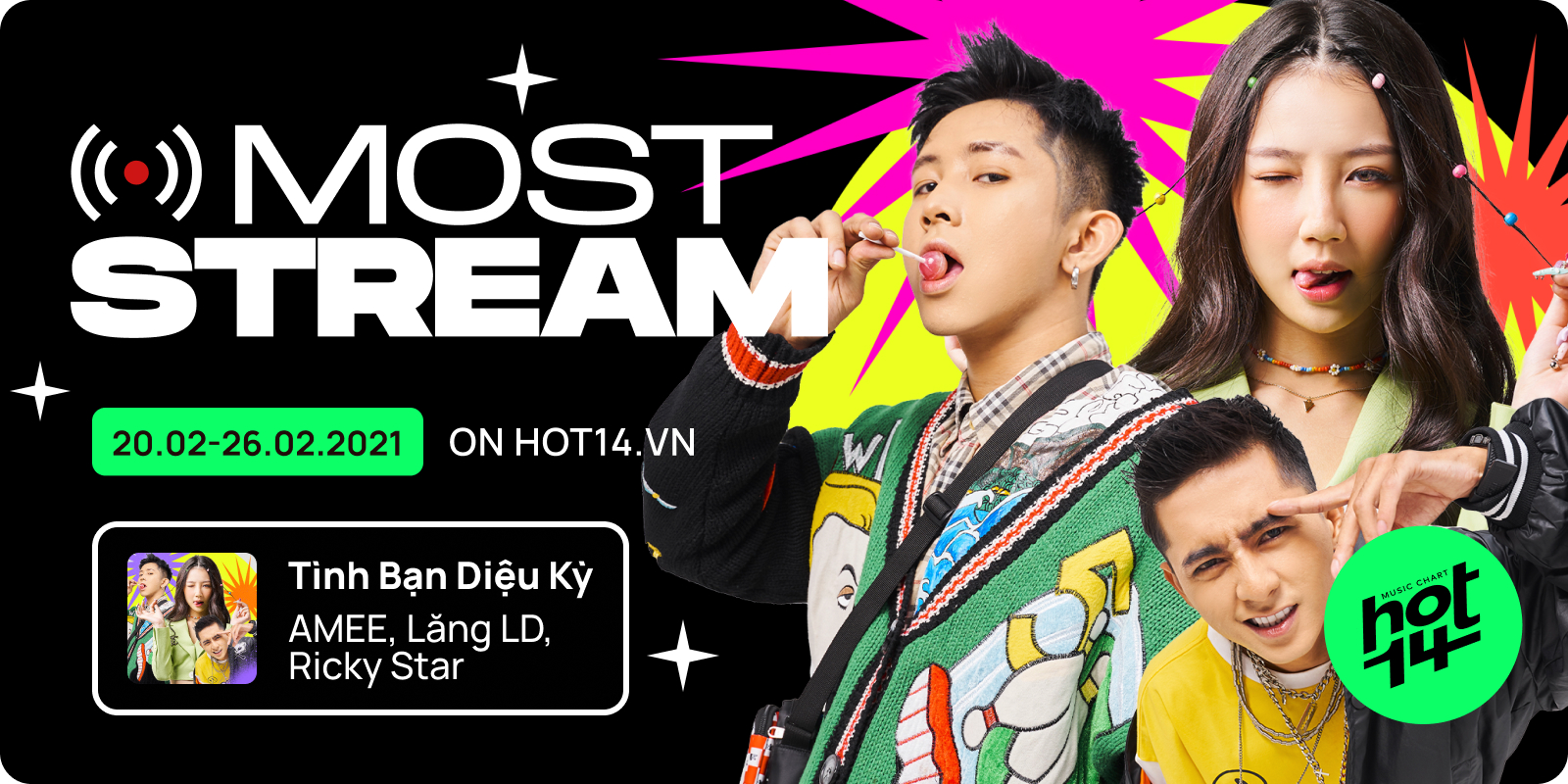 Quân A.P ngang ngửa Jack về số bài lọt top, Tình Bạn Diệu Kỳ mất No.1 tại HOT14 tuần này