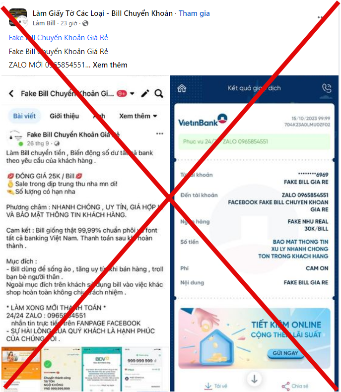 Tràn lan dịch vụ "fake bill" chuyển khoản trên MXH, chú ý chi tiết này để không dính bẫy!