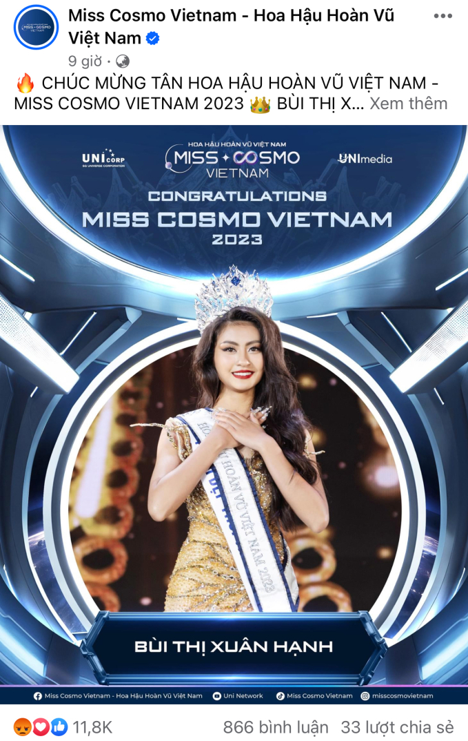 Fanpage Hoa Hậu Hoàn Vũ Việt Nam Nhận Bão Phẫn Nộ Hậu Kết Quả đăng