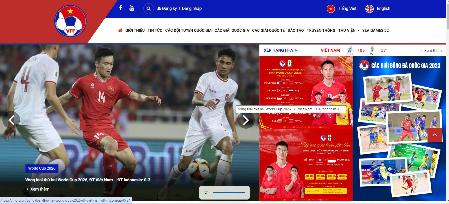 Website VFF bị sập ngay sau trận Việt Nam thua Indonesia