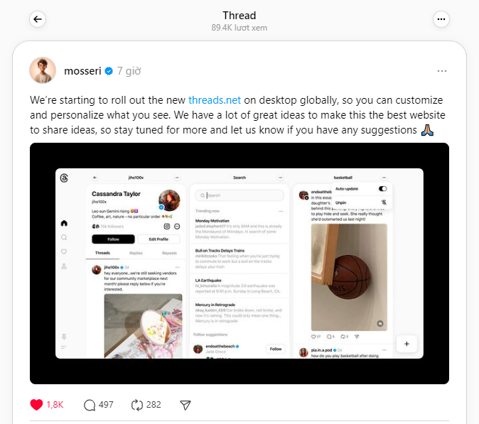 Threads cập nhật giao diện mới, chơi quá đã!