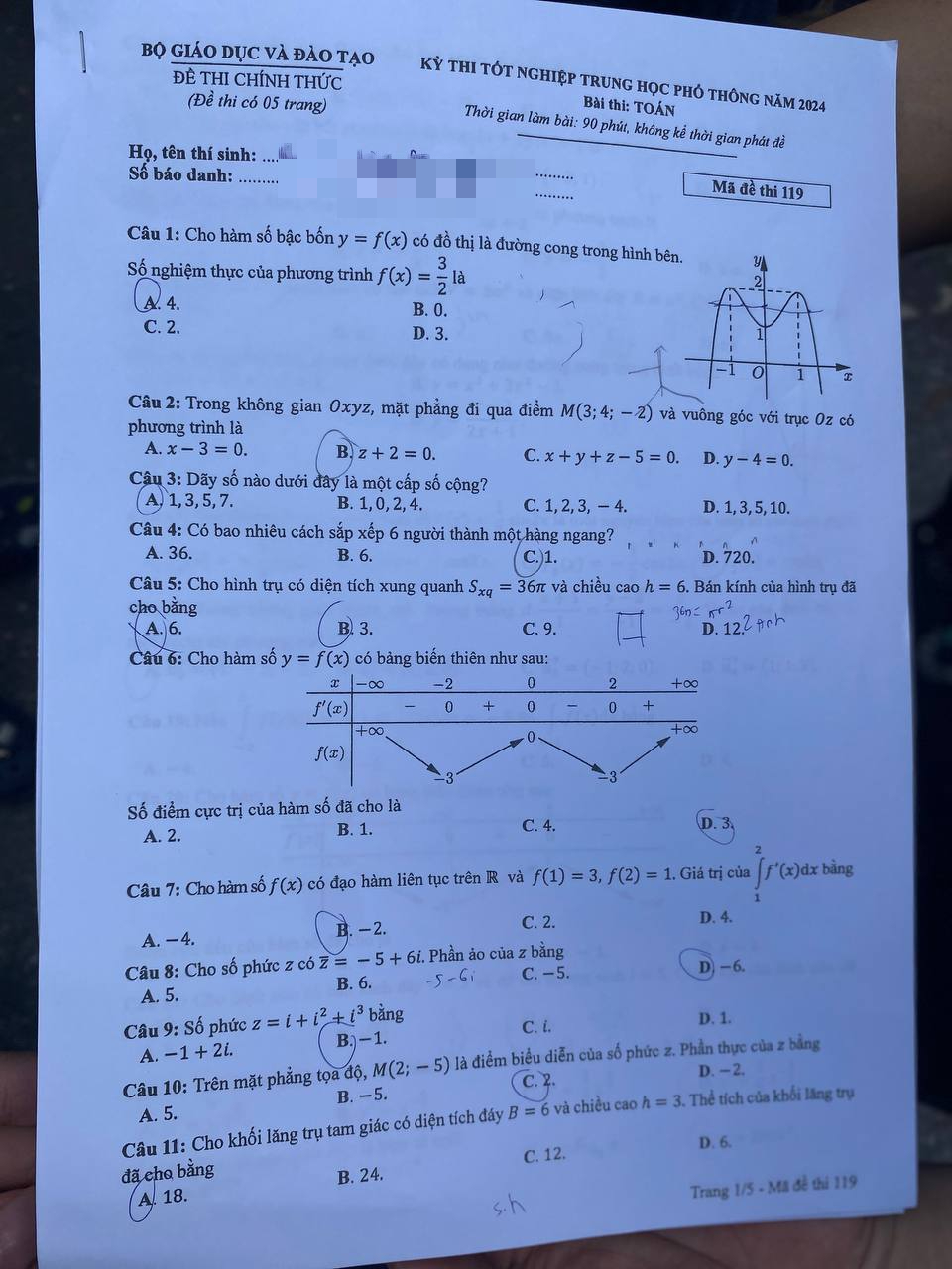 Đề Toán thi tốt nghiệp THPT 2024
