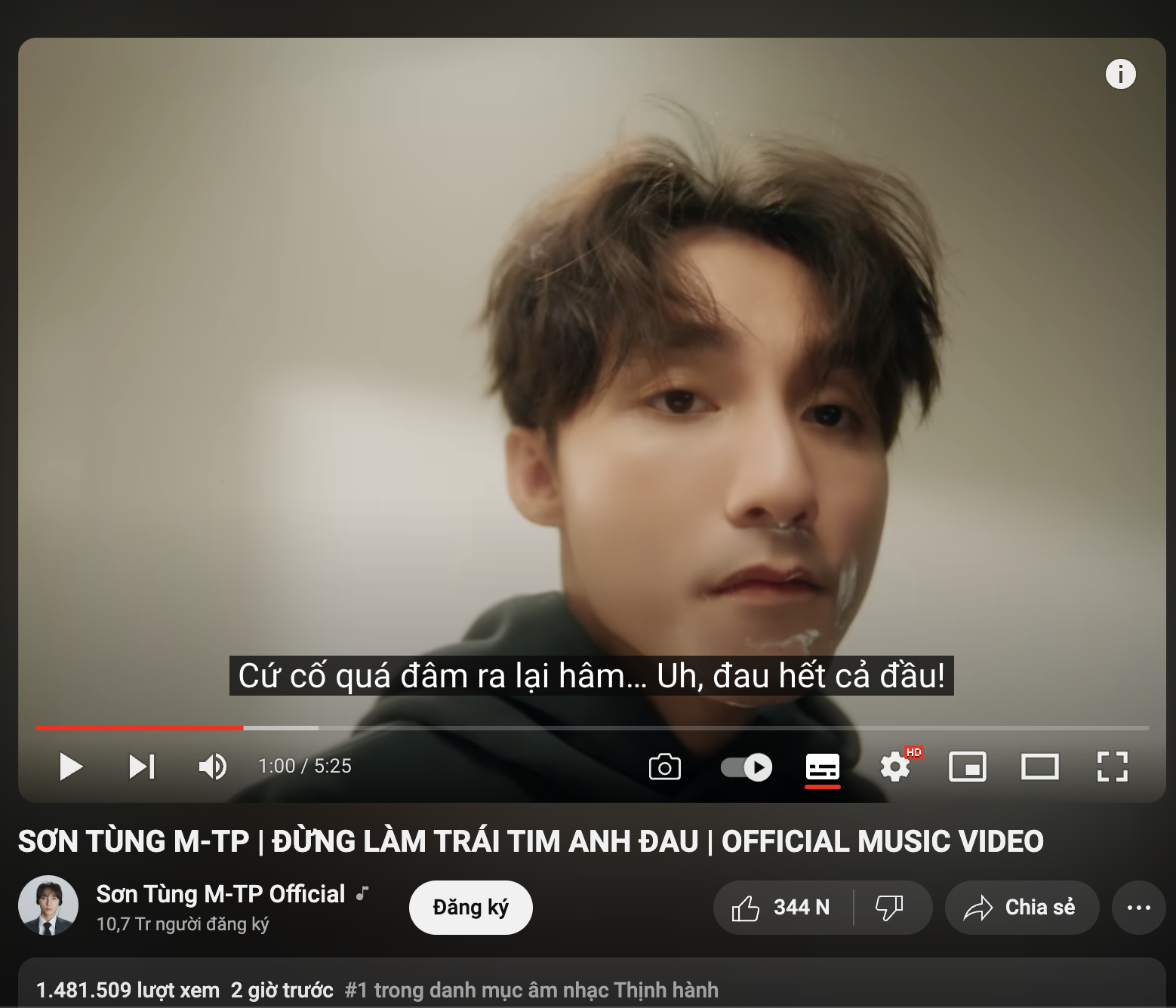 MV Đừng Làm Trái Tim Anh Đau của Sơn Tùng M-TP đạt top 1 trending chỉ ...