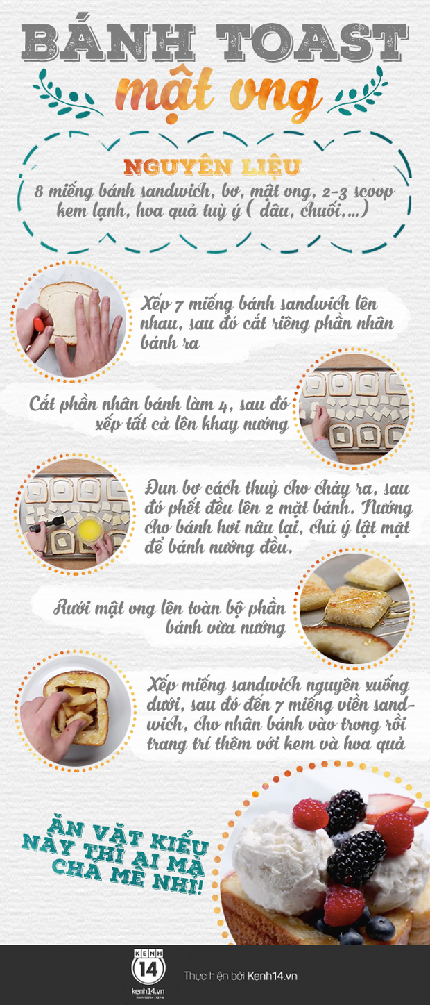 Ăn vặt "hoành tráng" với toast mật ong nhìn là mê mẩn ngay