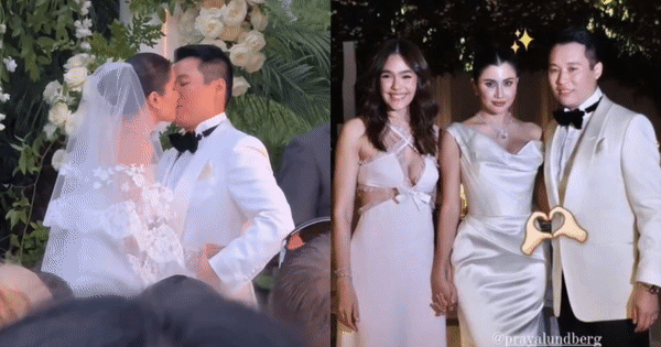 Hôn lễ Poo Praya: Cô dâu lau son giúp chú rể hơn 12 tuổi sau nụ hôn, bà ...