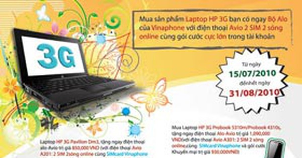 Mua laptop HP 3G, nhận ngay điện thoại 2 sim